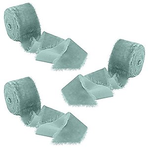 Mlurcu Silk Velvet Ribbon 2 Inch Handmade Frayed Fringe Ribbon Rustic Boho Raw Edge Fabric Ribbons for Wedding Vow Books Invitations Bridal Bouquets Gift Wrapping Christmas Baby Shower Decorations
