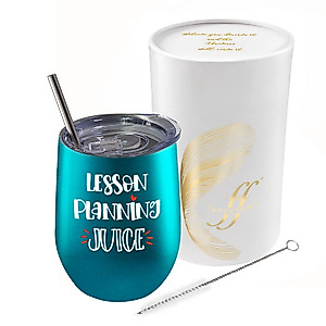 Fancyfams Teacher Gifts for Women - Lesson Planning Juice - 12oz Wine Tumbler, Funny Gifts for Teachers, Teachers Appreciation Gift, (Lesson Planning - Turquoise)