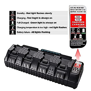 for M18 Battery Charger 4-Ports, WaxPar M18 Rapid Battery Charger 48-59-1804 Compatible with Milwaukee 18V XC Lithium Ion Battery 48-11-1850 48-11-1840 48-11-1815 48-11-1828