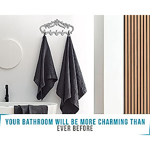 Comfify Cast Iron Wall Mounted Hanger Vintage Design with 5 Hooks - Keys, Towels, Coats etc - Wall Mounted, Metal, Heavy Duty, Rustic, Vintage, Decorative Gift Idea - 12.6x5.9” - Rustic White