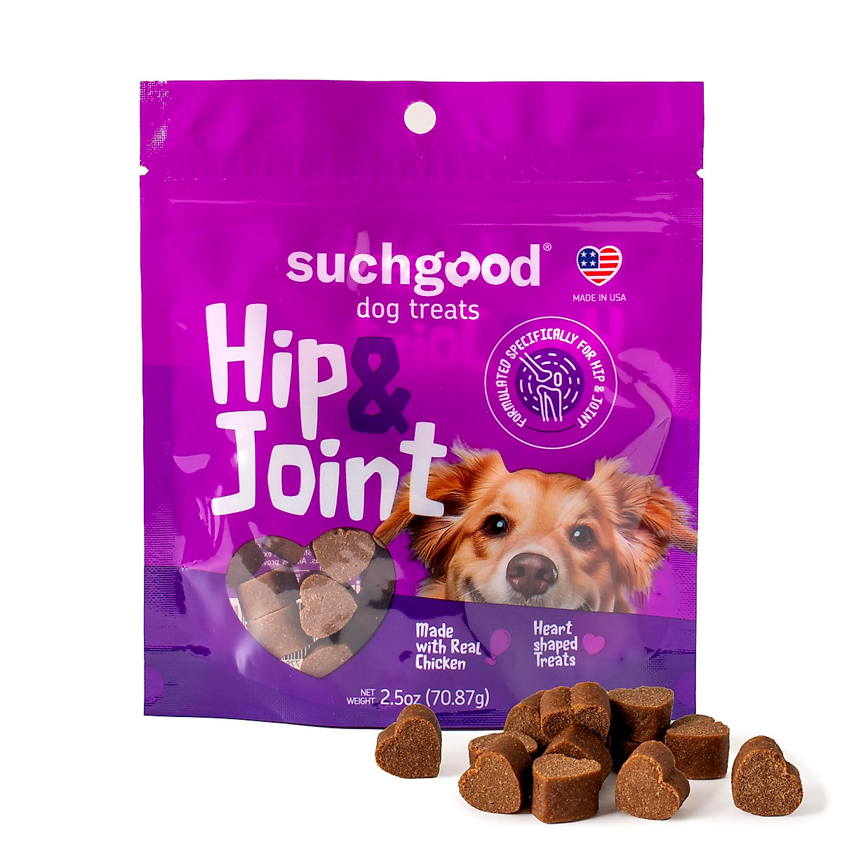 SuchGood Hip and Joint + Skin and Coat Dog Treats - Support Chews for All Breed Sizes and Ages, Glucosamine and Chondroitin + Salmon and Flaxseed Oil (Chicken Flavor, 2 Packs)