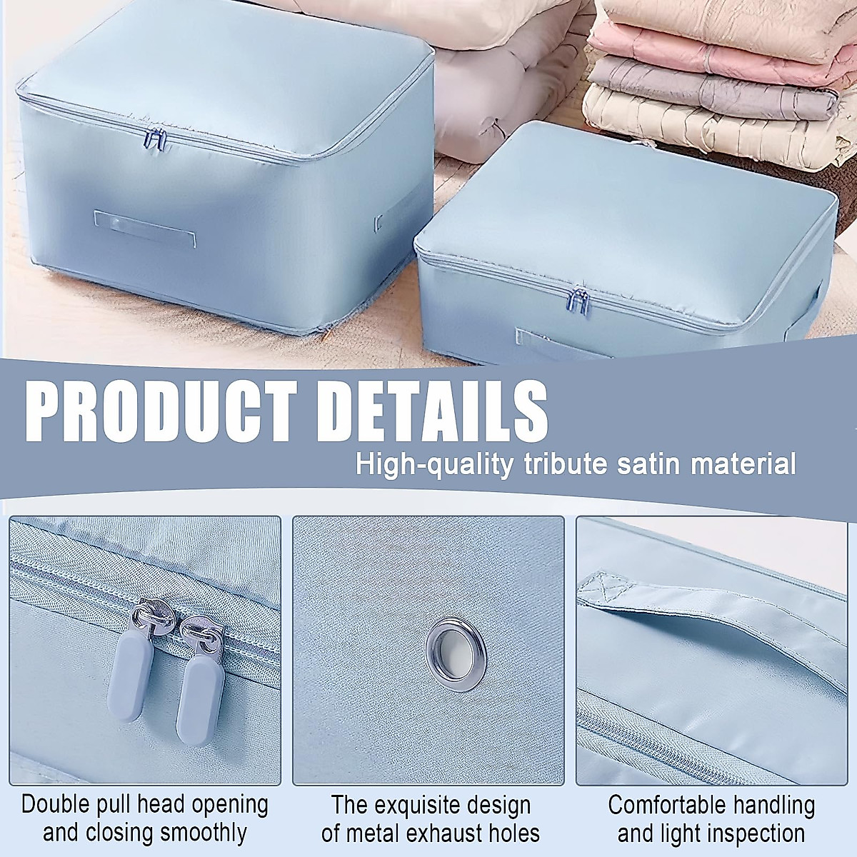 Ultra Space Saving Self Compression Organizer,Self Compression Bags, Heavy Duty Storage Tote for Space Saving, Extra Large Space Saving Bags, Space Bags for Comforters and Blankets (Large,Blue)​