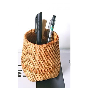 VIXPET Handmade Rattan Tea Ceremony Utensil Holder Cutlery Holder Desktop Organiser Storage Box (Brown)-C