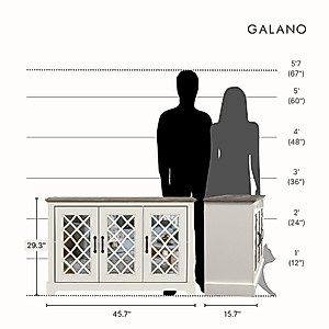 Galano Millicent 3 Door Sideboard with Acrylic Mirrors, Kitchen Buffet Cabinet, Farmhouse Coffee Bar Display Cabinet for Home Kitchen, Living Room, Dining Room and Hallway, Ivory Knotty Grey Oak