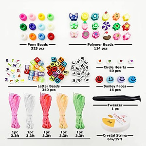 Luwanio Bracelet Making Kit, Pony Beads Polymer Clay Beads Smiley Beads Letter Beads for Bracelets Jewelry Making, DIY Arts and Crafts Gifts for Girls Age 6 7 8 9 10-12