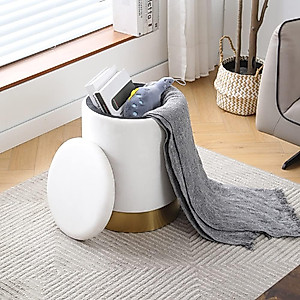 Mxfurhawa Velvet Storage Ottoman Multipurpose Footrest Stool with Metal Base Modern Round Vanity Stool Chair Ottoman Foot Stools Support 300 lbs Padded Seat for Living Room (Cream (Velvet))