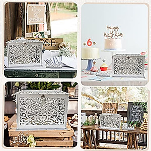 OurWarm Silver Wedding Card Box for Wedding Reception, Wooden Card Boxes with Lock, PVC Gift Card Box Money Holder for Reception Anniversary Shower Rustic Wedding Decorations Birthday Graduation
