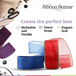 Ribbon Bazaar Sheer Organza Wired Ribbon - 100% Polyester Wire Edged Ribbon for Floral Decor, Table Arrangements, Apparel Embellishment & More - 1-1/2" Royal Blue 25yd