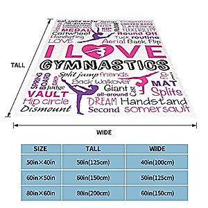 I Love Gymnastics Blankets and Throws,Cool Gymnastics Gifts for Girls Women,Flexibility Sport Fleece Plush Blanket,Ultra Soft Cozy Fuzzy Sofa Flannel Blanket - Hot Purple Pink, 50"x40"