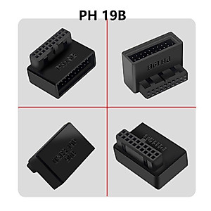 SHANFEILU USB 3.0 90 Degree Motherboard Adapter 19 Pin/20 Pin Male to Female Extension Adapter L Turn Right Angle Socket for Desktop Motherboard (Down Angle PH19B)