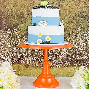 KERYNICE 3 Piece Orange Cake Stands Set Metal Cupcake Pedestal Table Dessert Display Stand with Tall Base Decoration Serving Platter for Baby Shower Wedding Birthday Parties Celebration