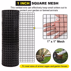 24'' x100' 1inch Hardware Cloth16 Gauge Black Vinyl Coated Welded Fence Mesh for Home and Garden Fence and Home Improvement Project (24'' x 100')