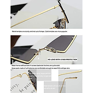 Armear Small Cateye Sunglasses Futuristic Rimless Mirrored Lens Black 63mm