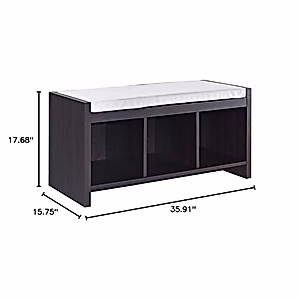 Ameriwood Home Penelope Entryway Storage Bench with Cushion, Espresso 17.68 in. high x 35.91 in. wide x 15.75 in. deep