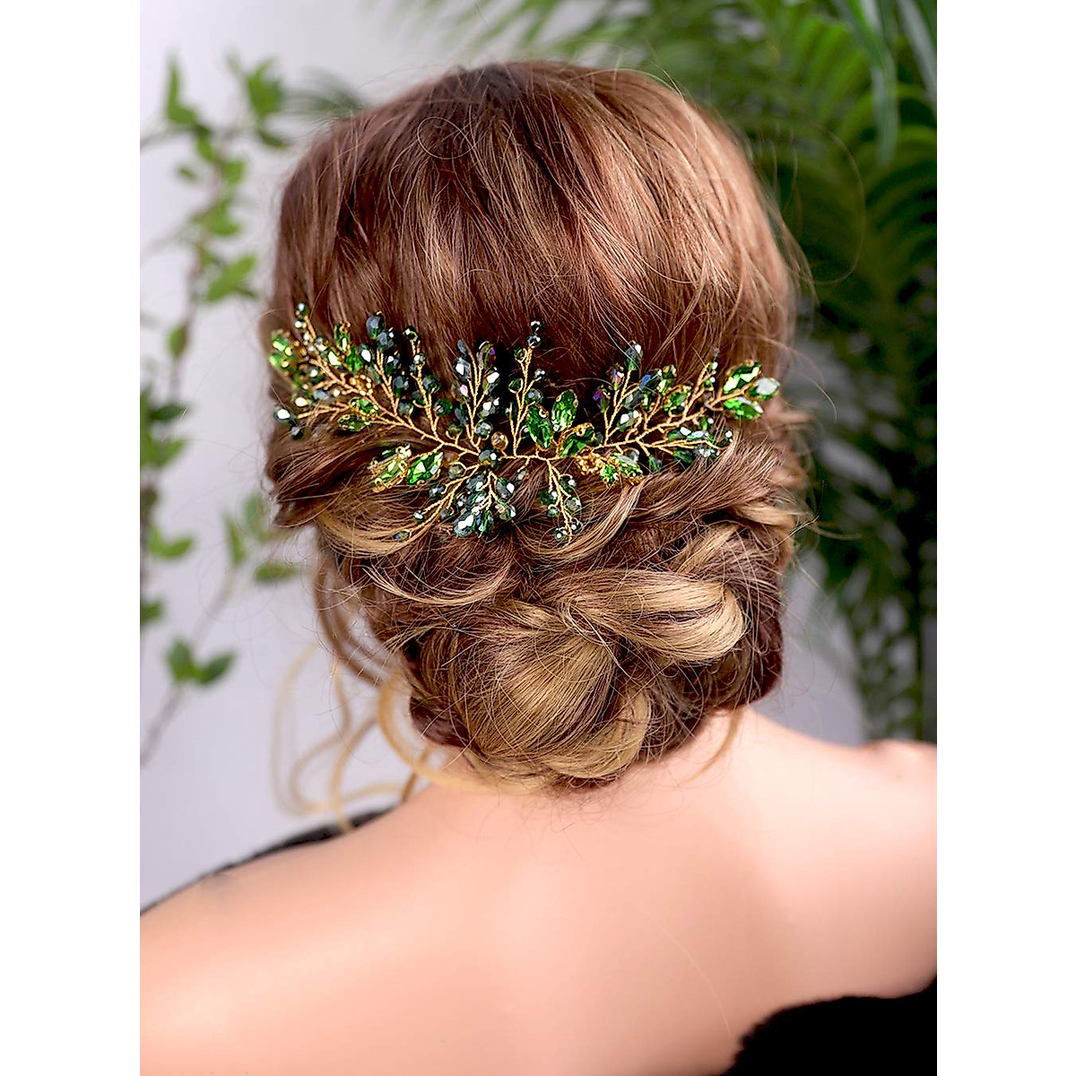 Kercisbeauty Bride Hair Accessories Green Crystal Hair Vine Gold Headband Evening Party Prom Women Hair Piece Vintage Wedding