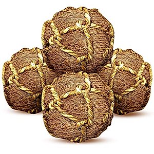 Meric 4 Pack Coconut Fiber Balls, Dental Floss for Dog, Cat, Rabbits, Round Chew Toys , Provides Entertainment , Alleviates Stress and Boredom