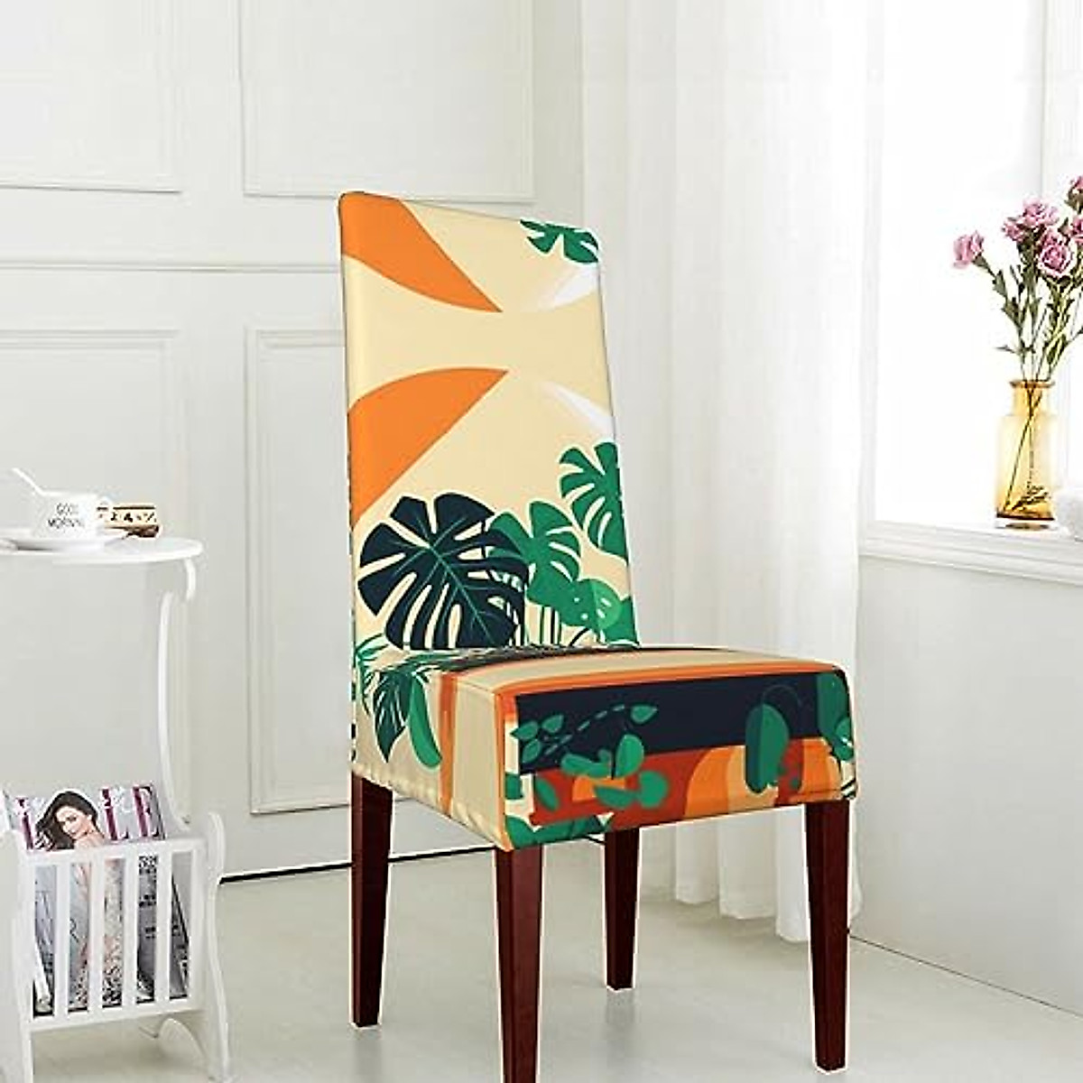 Cartoon Turtle Back Bamboo Pattern Elastic Polyester Ammonia Dining Chair Cover - Protection Cover for Dining Chair Removable
