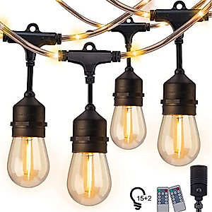 Brightown String Lights Outdoor - 48 FT Commercial Grade Weatherproof Lights with 15 LED Shatterproof Dimmable Bulbs, Remote, Timer, Glowing Mains Cord, for Xmas Vintage Patio Garden