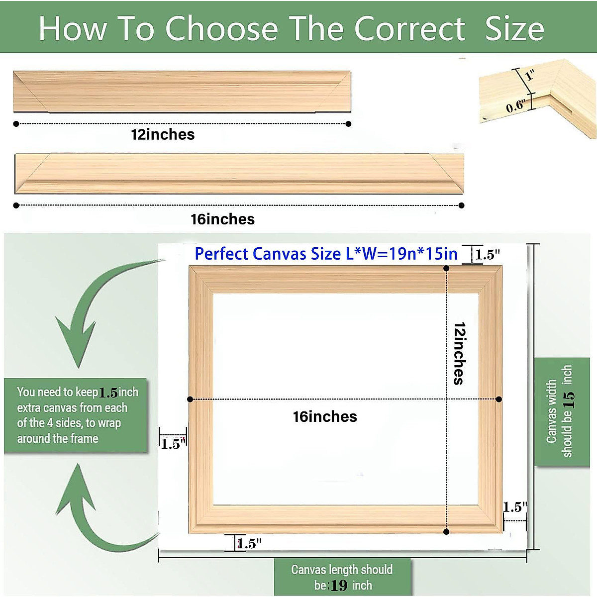 2 Pack 12"x 16" DIY Wood Canvas Stretcher Bars,Removable Canvas Frames Kit-Easy to Assemble,Wooden Frames Kit for Oil Painting,Diamond Painting,Canvas Painting and Needle Arts Supplies (12 * 16)