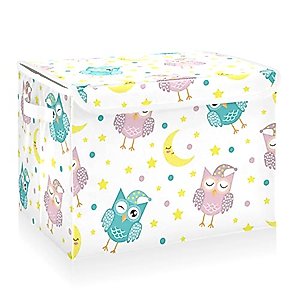 CaTaKu Owls Moon Stars Storage Bins with Lids and Handles, Fabric Large Storage Container Cube Basket with Lid Decorative Storage Boxes for Organizing Clothes