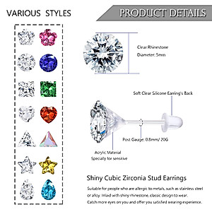 GIFIKOI 14Pairs Clear Plastic CZ Studs Earrings for Women Colorful Acrylic Post Hypoallergenic Stud Earring Set CZ Rhinestone Ear Studs Piercing Retainers