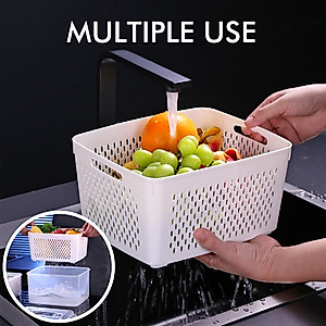 HOTEC Portable Handle Food Storage Container Setwith Lids, 5 pieces Large Fruit Containers with Removable Colander, BPA Free Gas Vent for Keep Foods Fresh