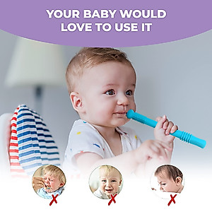 Samar Valley Teething Tubes - Pack of 4 Safe Silicone Baby Straws with Cleaning Brush and Different Surfaces/Colors for Healthy Molar Growth, Color Recognition, and Motor Control