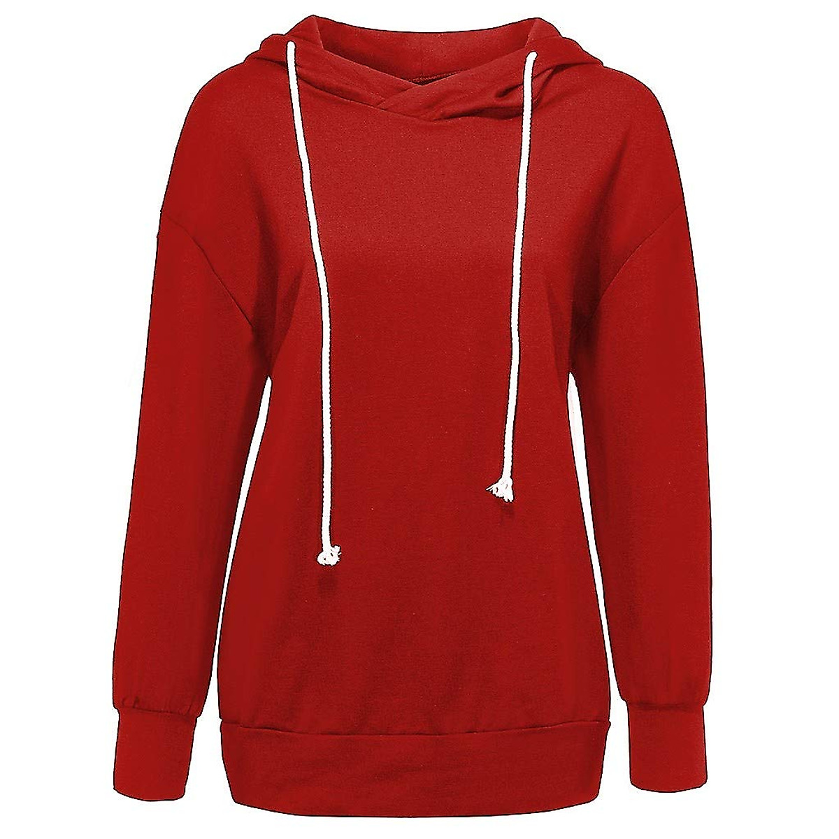 Womens Casual Hooded Sweatshirt Loose Drawstring Pullover Hoodies Plus Size Cowl Neck Long Sleeve Hoodie Blouses