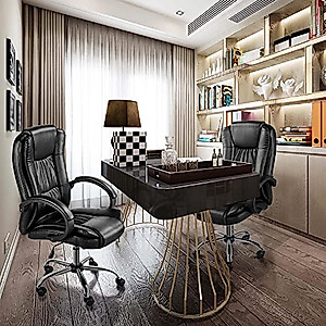 Yaheetech Executive Office Desk Chair, High-Back Ergonomic Computer Chair, Swivel Conference Chair, Rolling Task Chair Bonded Leather with Lumbar Support, Armrest