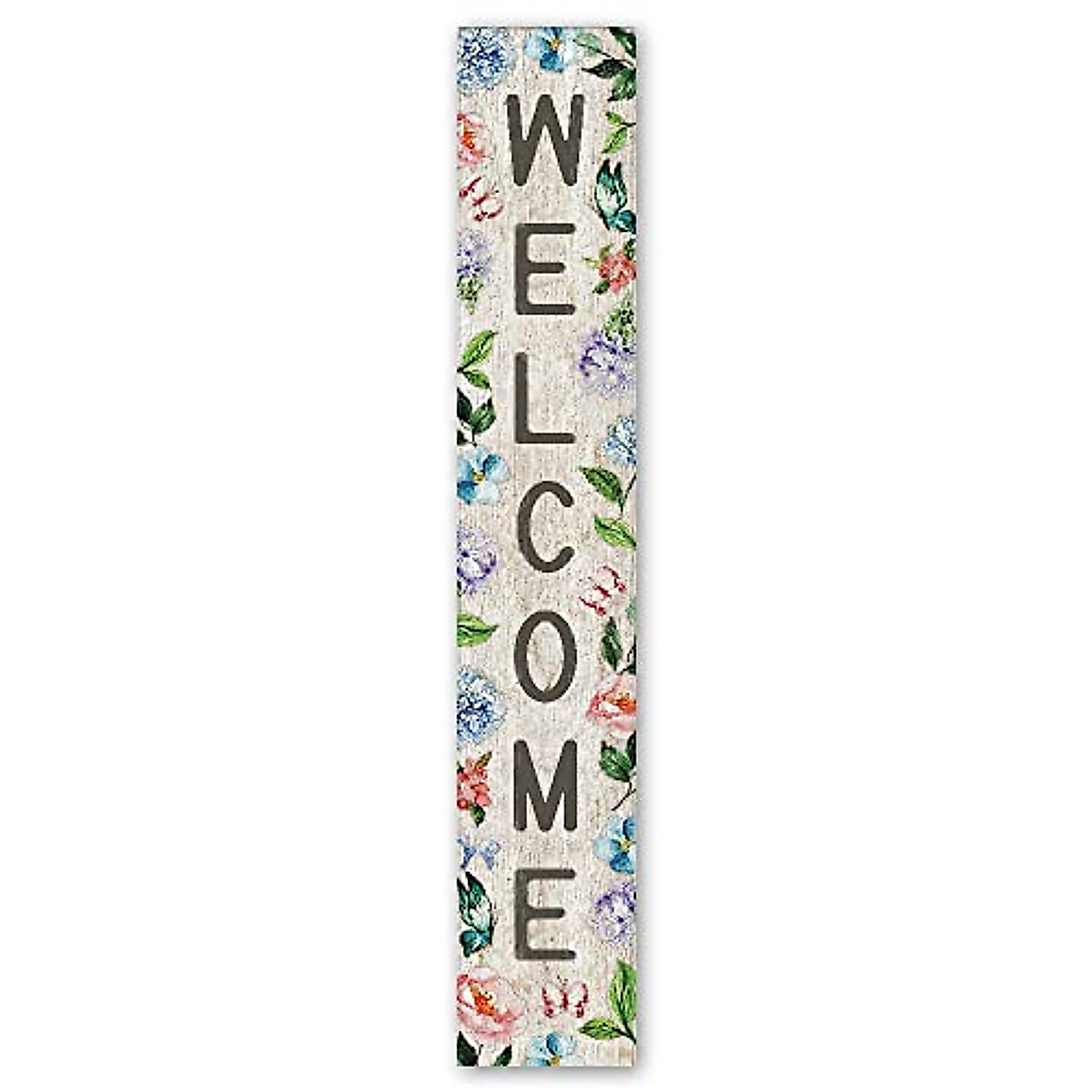 My Word! Welcome Spring Flowers & Butterflies Porch Sign - Engineered Wood, 8x46.5in, Farmhouse Style