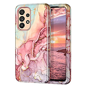 Btscase for Samsung Galaxy A53 5G Case, Marble Pattern 3 in 1 Heavy Duty Shockproof Full Body Rugged Hard PC+Soft Silicone Drop Protective Women Girl Cover for Samsung Galaxy A53 5G,Rose Gold