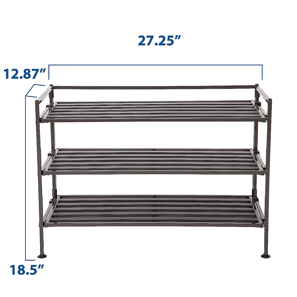 Seville Classics Sturdy Freestanding Storage Shelf for Bedroom, Closet, Entryway, Dorm Room Organizer Stackable Durable Metal Shoe Rack Espresso Slat, 3-Tier (NEW MODEL)