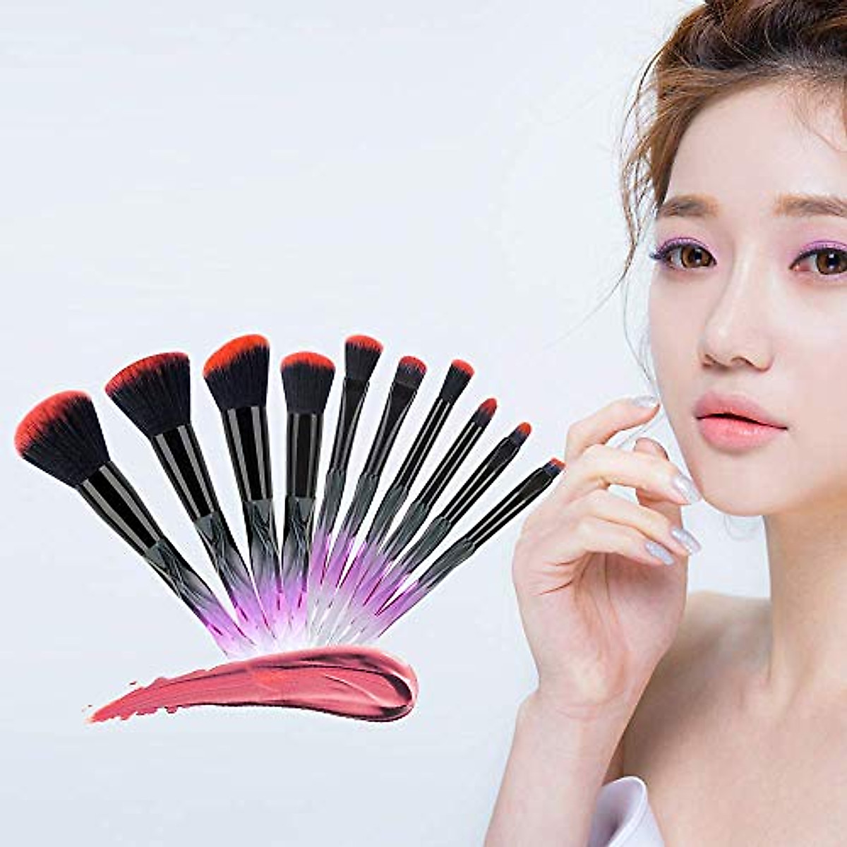 Beautiful Makeup Brushes, Make Up Brushes Set Transparent Handle for Blush Foundation Eye Shadow Kabuki Concealer Cosmetic Brushes Kits Red Black Makeup Tools
