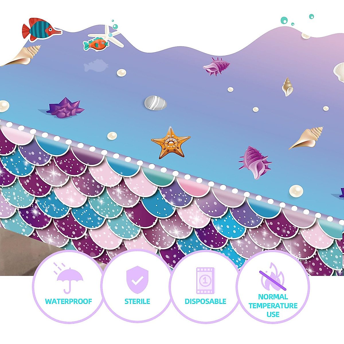 Ayearparty 4 Pieces Mermaid Party Tablecloth Under The sea Theme Birthday Party Table Decorations Disposable Plastic Table Cover for Girls Kids Baby Shower 54X108 inch