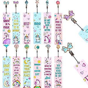 12 Pieces Unicorn and Rainbow Theme Bookmarks with 12 Pieces Metal Charms, Inspirational Quotes Bookmarker Unicorn Page Markers for School Reading Boys Girls Teens and Adults