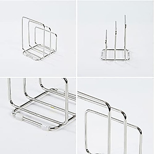 Stainless Steel Mini Storage Tray Cutting Board Organizer Stand Rack for Kitchen, Organizer Divider Holder with 2 slots for skillets, Chopping Board, pot lid, baking sheet