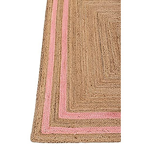 3x5 4x6 5x8 6x9 8x10 9x12 Ft. Indian Hand Braided Pink Stripes Jute Rectangle Handmade Rug Bohemian Jute Rug Round Jute Rug Office Sisal Rug (2x3 feet Jute Rug, Brown + Black Line)