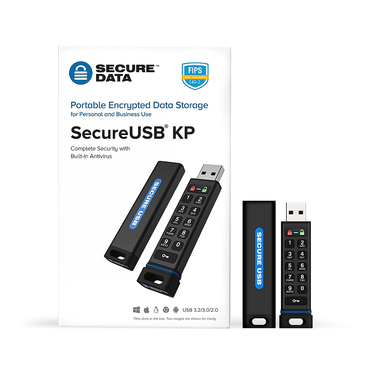 SecureData SecureUSB KP 16GB Hardware Encrypted USB 3.0 Flash Drive FIPS 140-2 Level 3 Unlock via Keypad TAA Compliant, CJIS, HIPAA, CMMC, GDPR Compliant, Works with Mac and Win Free AV