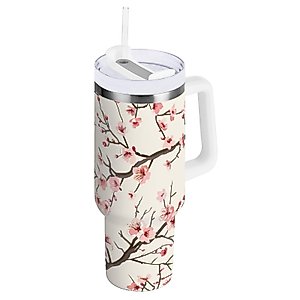 ALAZA Cherry Blossom Sakura Flower Floral 40 oz Tumbler Stainless Steel Water Bottle Vacuum Insulated Cup with Straw Lid & Handle For Travel Car Cup Holder
