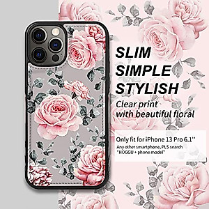 HOGGU iPhone 13 Pro Wallet Case - Magnetic Detachable iPhone 13 Pro Case Wallet with RFID Blocking Card Holder, Hand Strap, Floral Flower PU Leather Flip Cover Case for Women Girls（Gray）