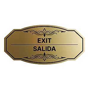 Signs ByLITA Victorian Exit/Salida Bilingual Sign (Brushed Gold) - Large