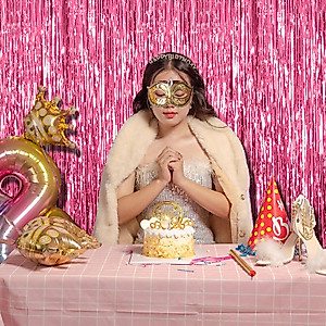 2 Pack Pink Backdrop Party Decorations Tinsel Curtain Party Backdrop Foil Fringe Birthday Decorations Photo Booth Streamer Backdrop Pink Theme Bachelorette Graduation Party Decorations