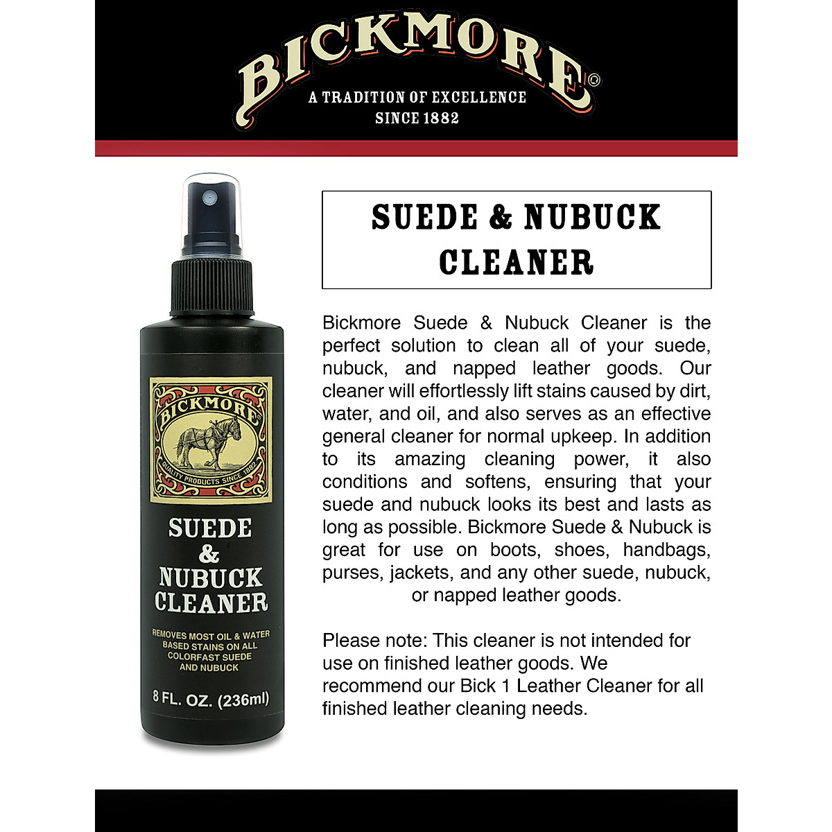 Bickmore Suede & Nubuck Cleaner - Remove Water Dirt Oil Stains From Shoes Boots Purses Handbags & More 8 fl oz