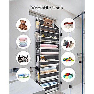 ULG Over Door Organizer with 4 Large Pockets 6 Mesh Side Pockets, 33 lbs Weight Capacity Hanging Storage Organizer with Clear Window for Bedroom Nursery, Baby Kids Toys, Diapers, Dark Grey (1 Pack)
