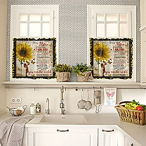 3 Piece Mother's Day Sunflower Butterfly Kitchen Curtains, Tier and Valance Rod Pocket Window Curtains Set Daughter Love Cafe Curtains for Kitchen Valances Window Treatment 54X18in+27x36in×2