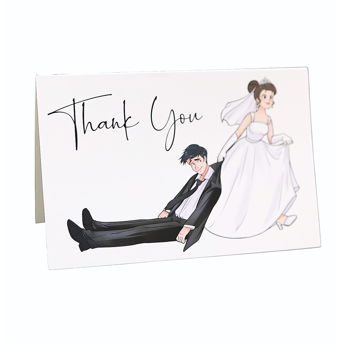 Iconikal Funny Wedding Thank You Note Greeting Cards with Envelopes, Bride Dragging Groom, 30-Count