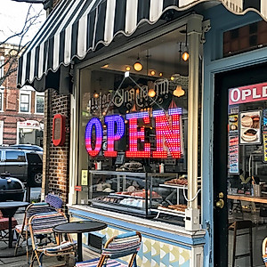 Flashing USA Flag Open Sign, 40"x14" Large Led Open Sign with 14 Scene Modes, Open Sign for Business with Hanging Installation, Ultra Bright Open Sign for Boutique, Stores, Bar, and More