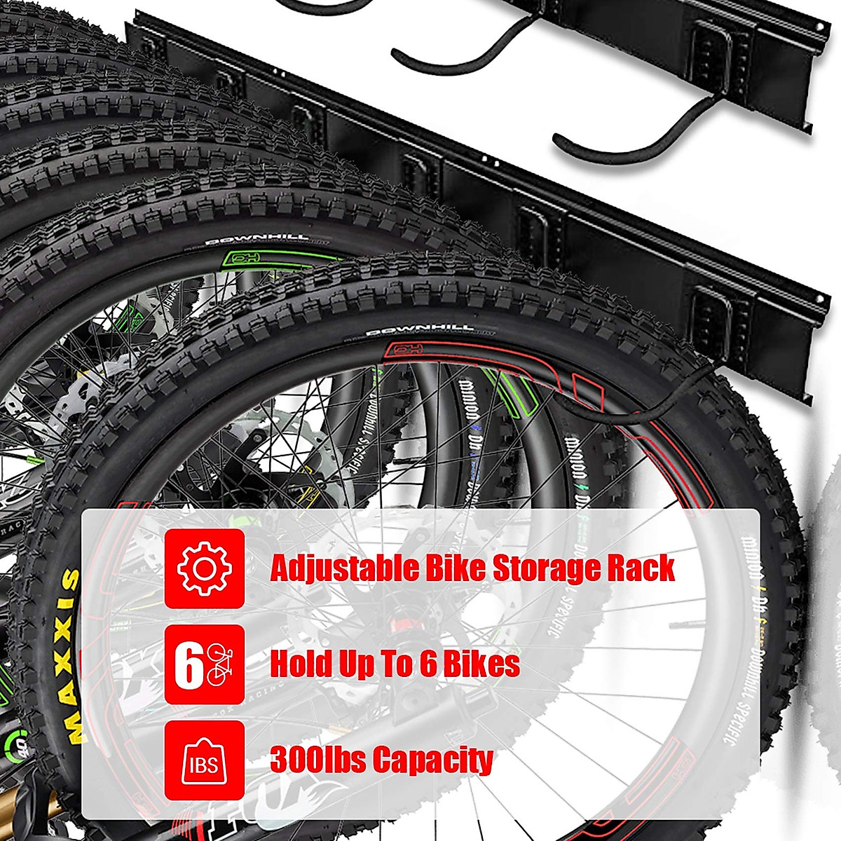 WALMANN Bike Storage Rack, 6 Bike Hooks for Garage & Home Space Saving Wall Mount Vertical Bike Hangers Holds Up to 300LBS