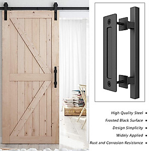Barn Door Handle, Square 12" Barn Door Hardware Kit Pull and Push Sliding Door Handle, Rustic Two-Side Design for Barn Door, Garage Door, Closet Door, Cast Iron Black(Heavy Duty Version)