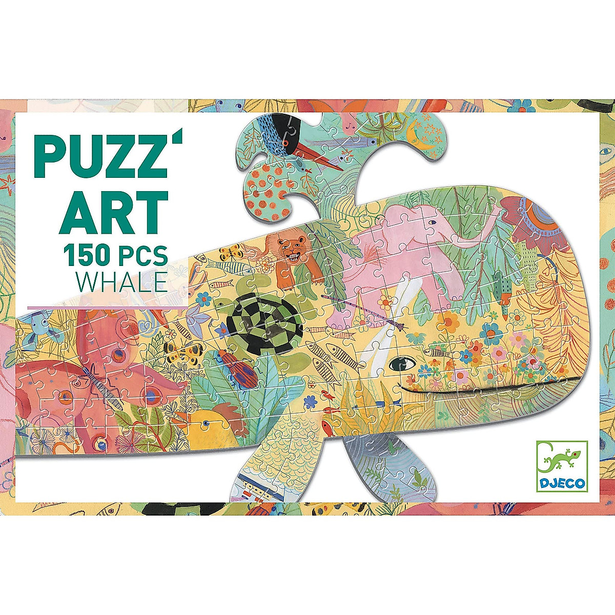 DJECO 150 Piece Shaped Jigsaw Puzzle w/Poster - Challenging Activity for Home, School or Gifts - Fun & Creative for Family & Friends, Educational Ocean Puzzle for Kids 6+ - Whale
